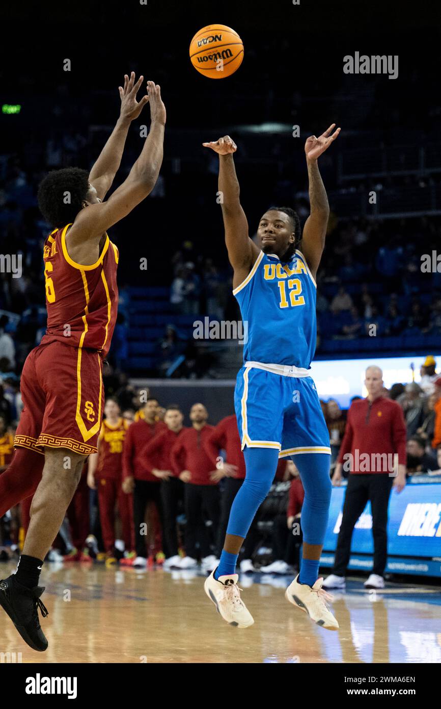 UCLA guard Sebastian Mack (12) shoots over Southern California guard ...