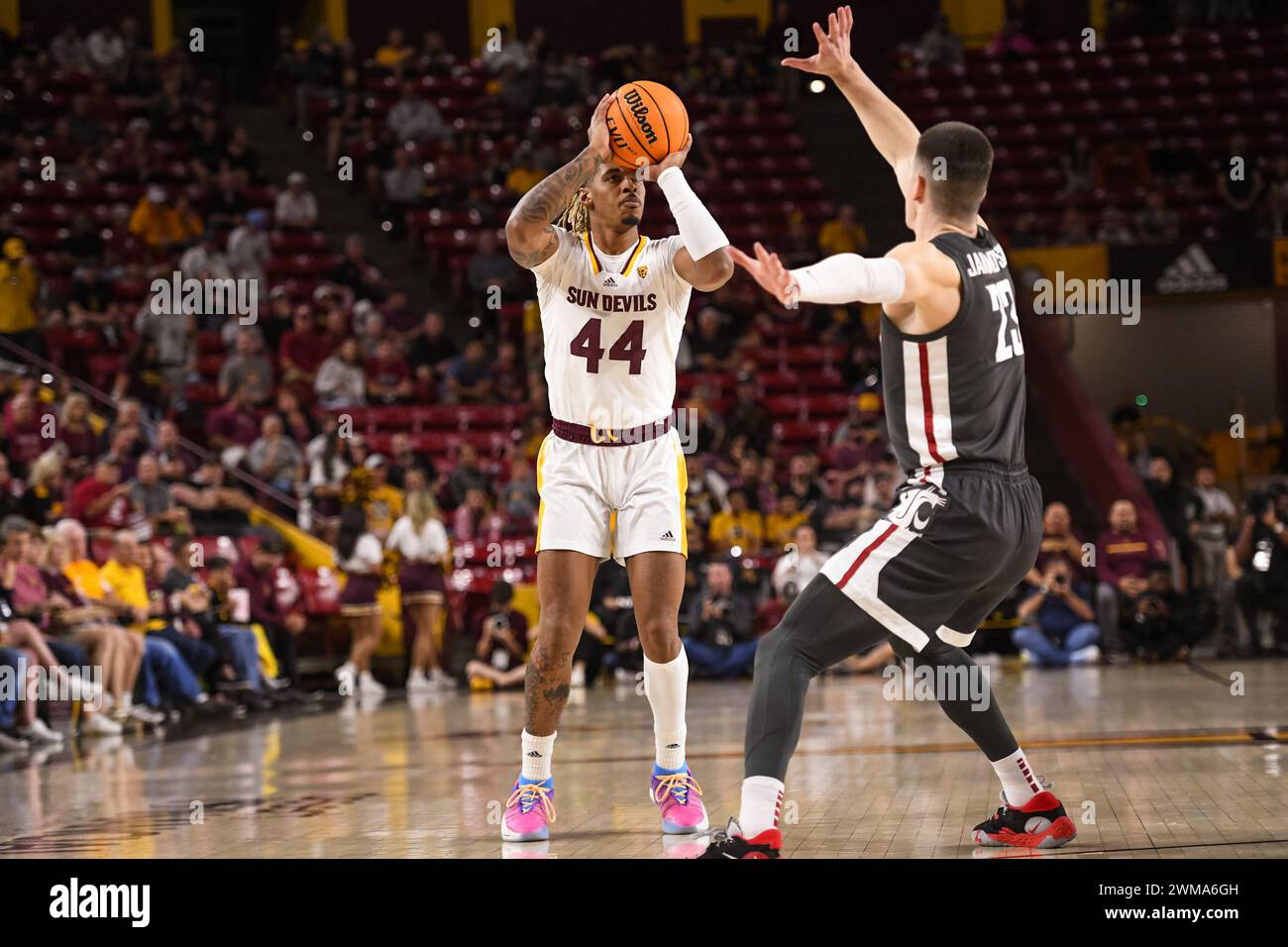 Arizona State Sun Devils guard Adam Miller (44) shoots a three pointer ...