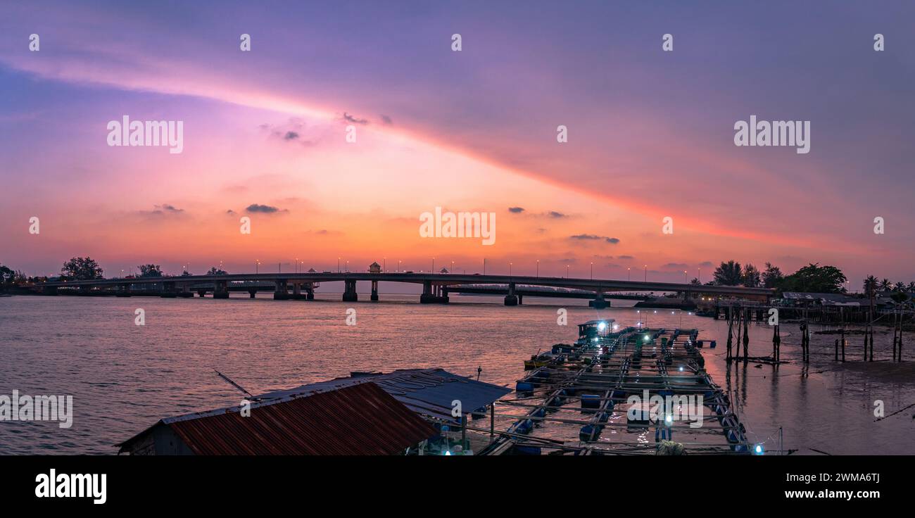 Amazing colorful sky above Sarasin bridge. beautiful sky during sunset ...