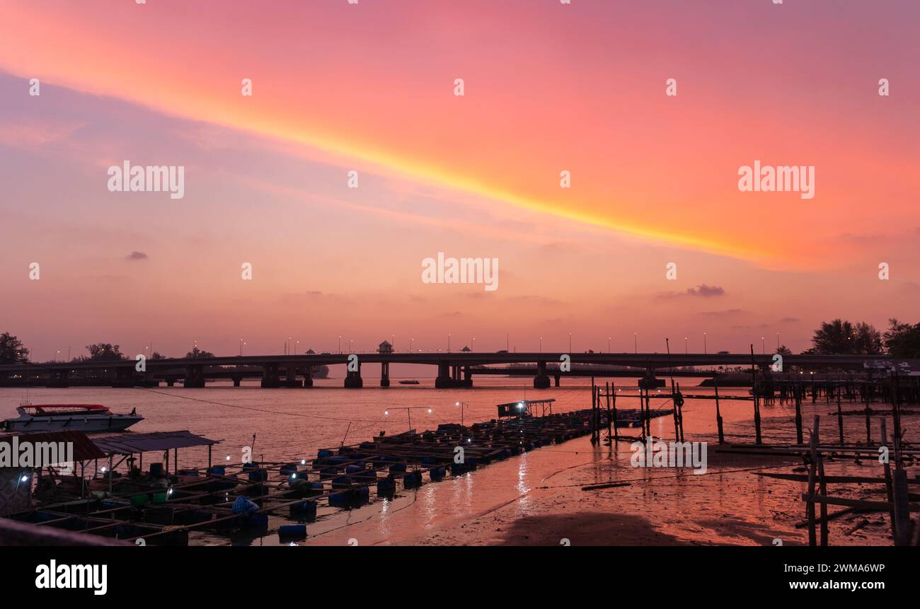 Amazing colorful sky above Sarasin bridge. beautiful sky during sunset ...