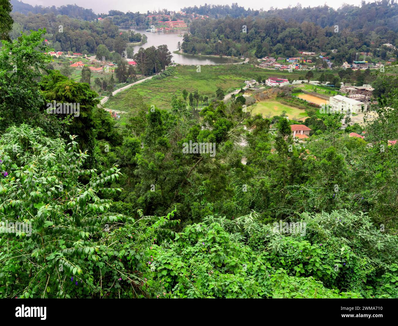 Scenic view of famous kodai lake from upper lake view point, Kodaikanal ...