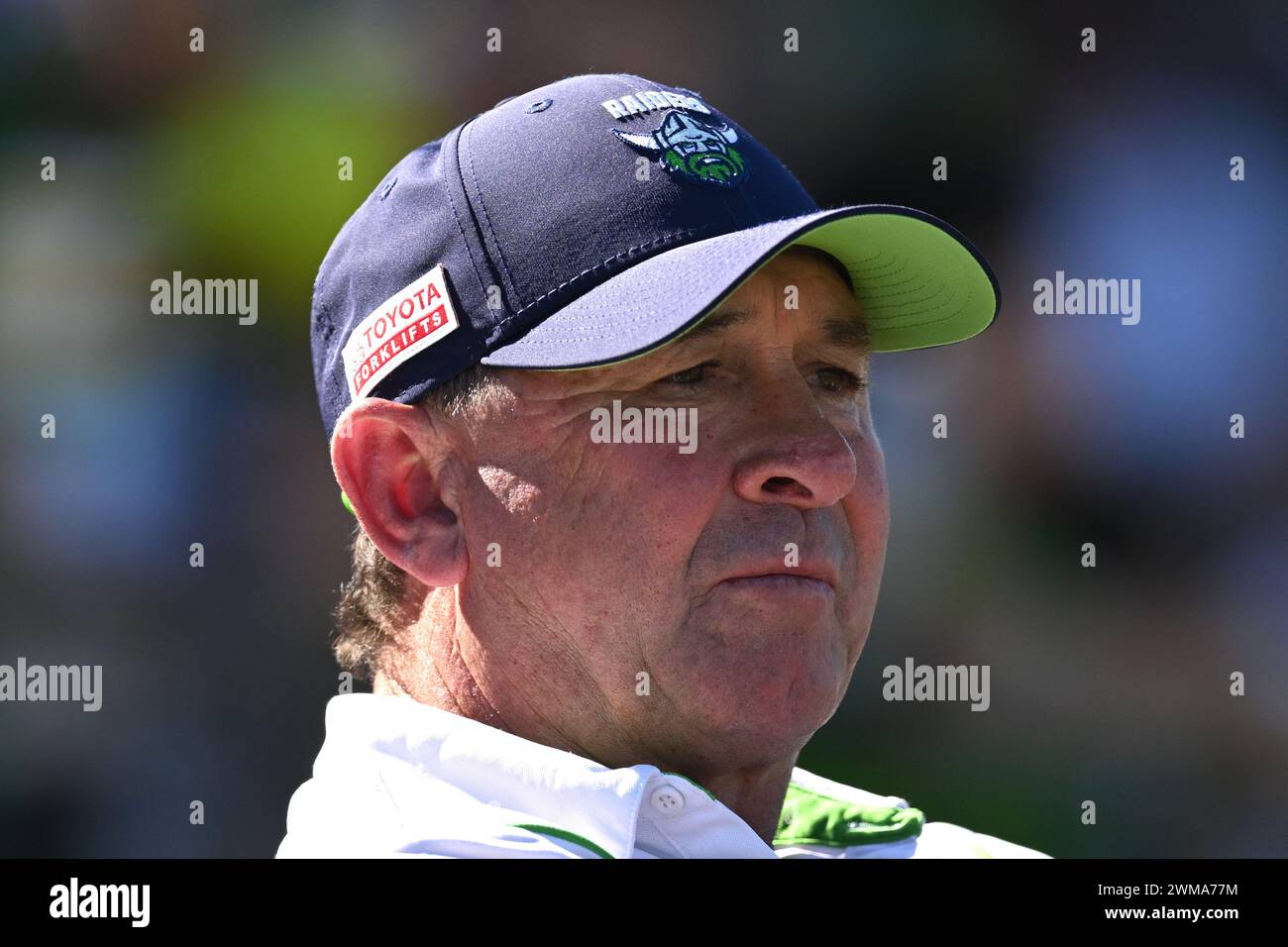 Canberra, Australia. 25th Feb, 2024. Raiders coach Ricky Stuart reacts ...