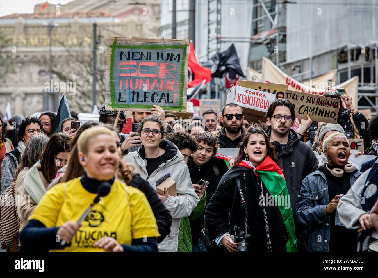 Porto, Portugal. 24th Feb, 2024. Protesters chant slogans during the ...