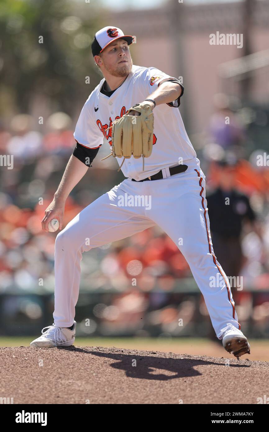 Sarasota FL USA; Baltimore Orioles pitcher Ryan Watson (98) delivers a ...