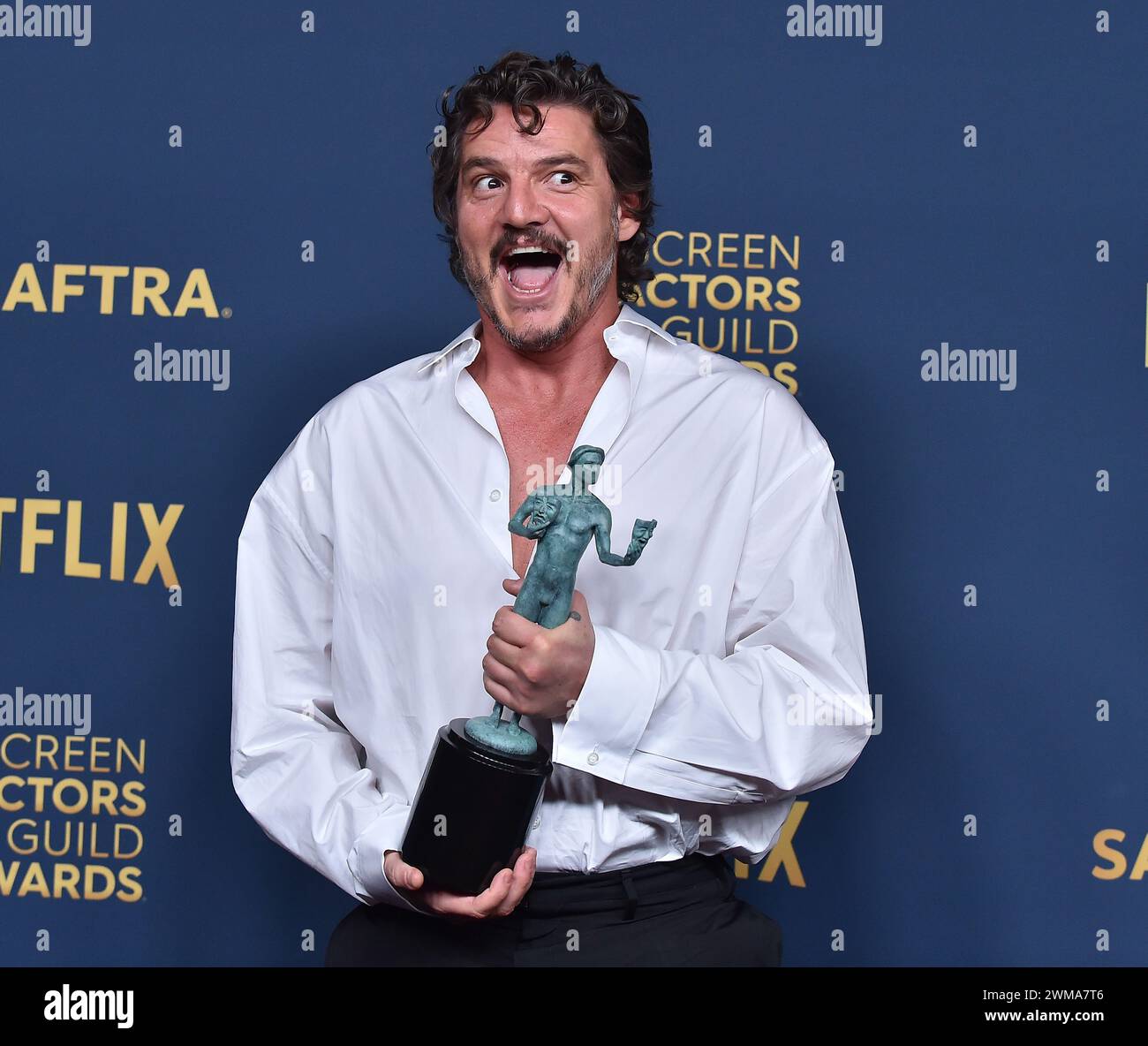 Pedro Pascal in the press room at the 30th Annual SAG Awards at the ...