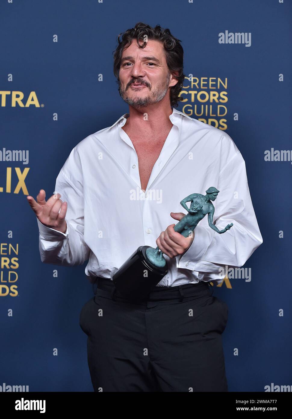 Pedro Pascal in the press room at the 30th Annual SAG Awards at the ...