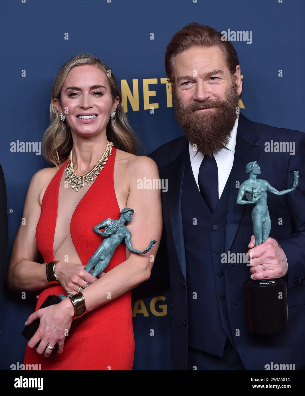 Los Angeles, USA. 24th Feb, 2024. Emily Blunt and Kenneth Branagh in the press room at the 30th ...