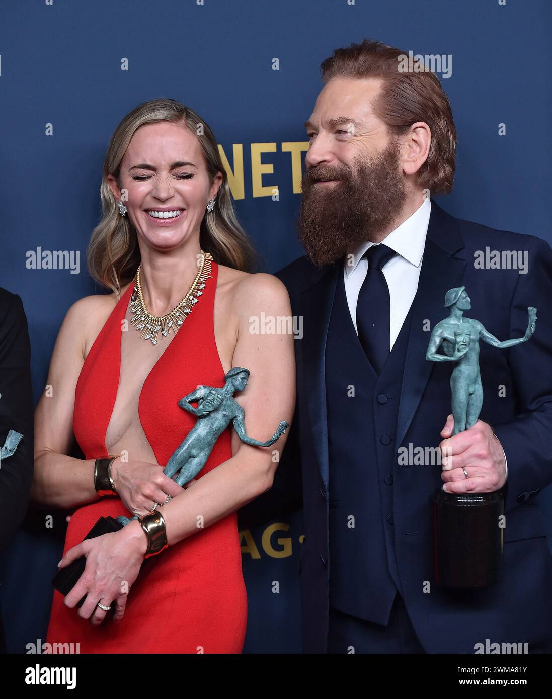 Los Angeles, USA. 24th Feb, 2024. Emily Blunt and Kenneth Branagh in the press room at the 30th ...