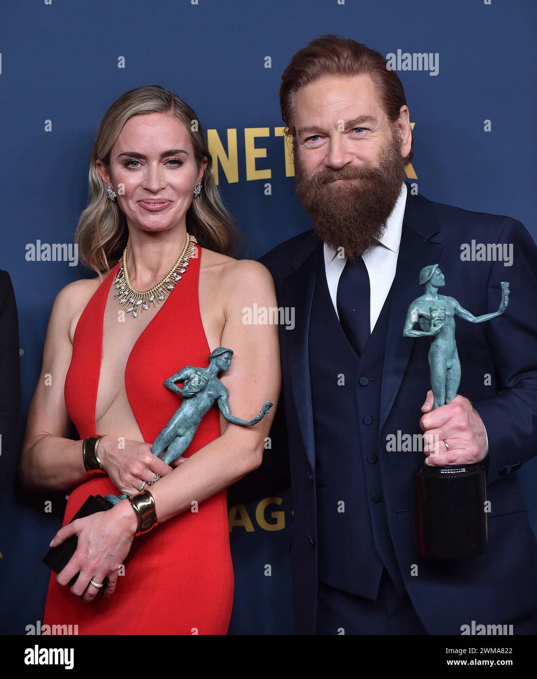 Los Angeles, USA. 24th Feb, 2024. Emily Blunt and Kenneth Branagh in the press room at the 30th ...