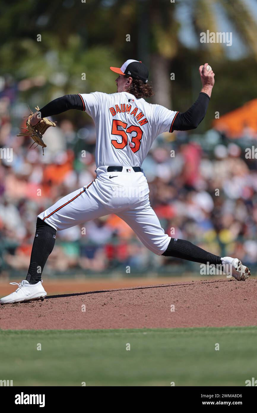 Sarasota FL USA; Baltimore Orioles relief pitcher Mike Baumann (53 ...