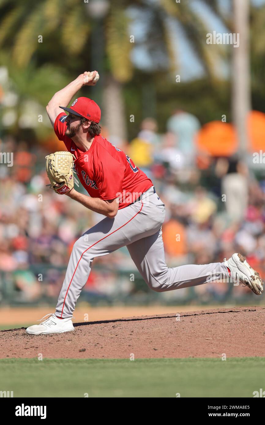 Sarasota FL USA; Boston Red Sox pitcher Justin Slaten (63) delivers a ...