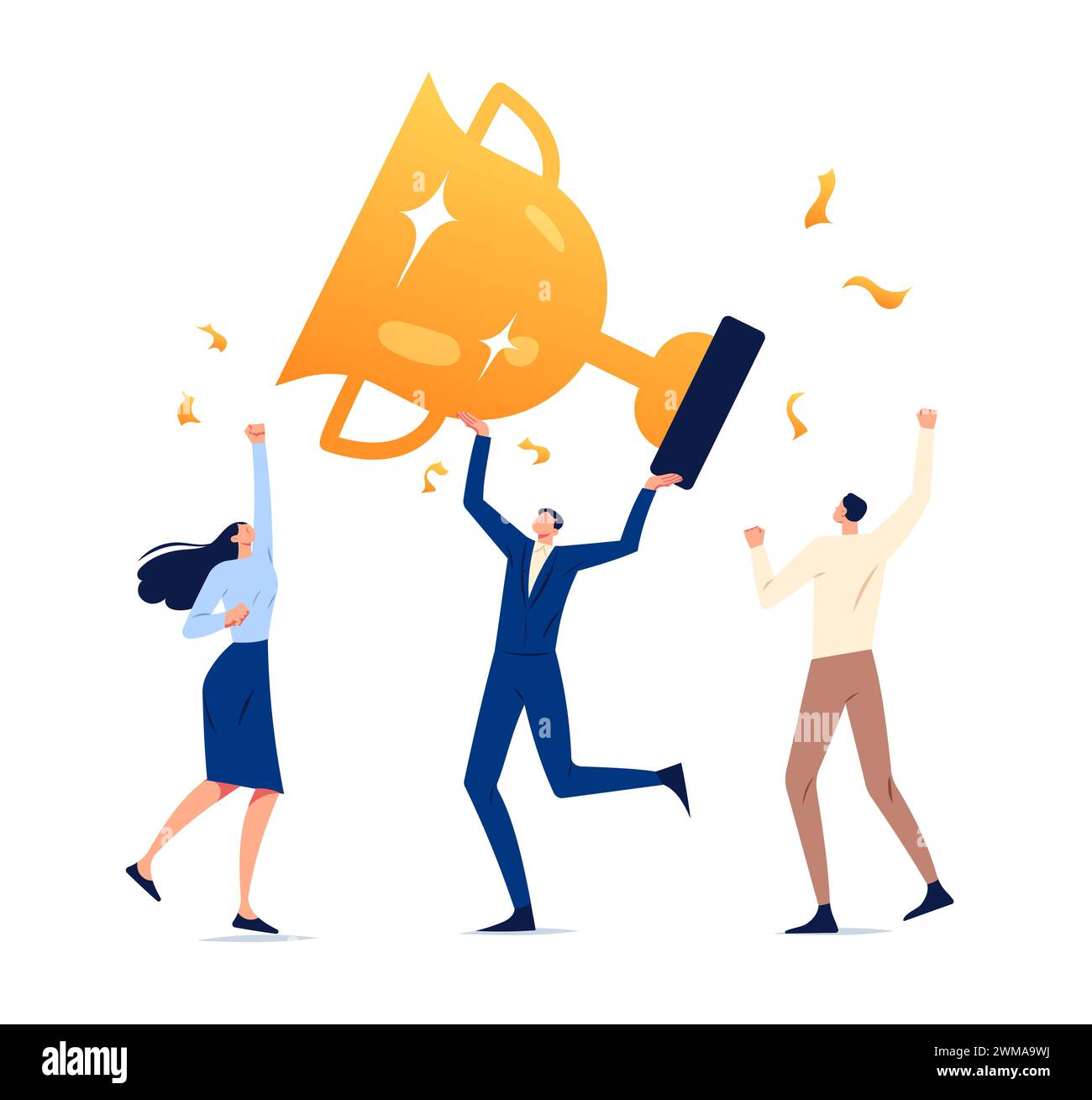 Happy business team employee winners celebrating victory Stock Vector ...