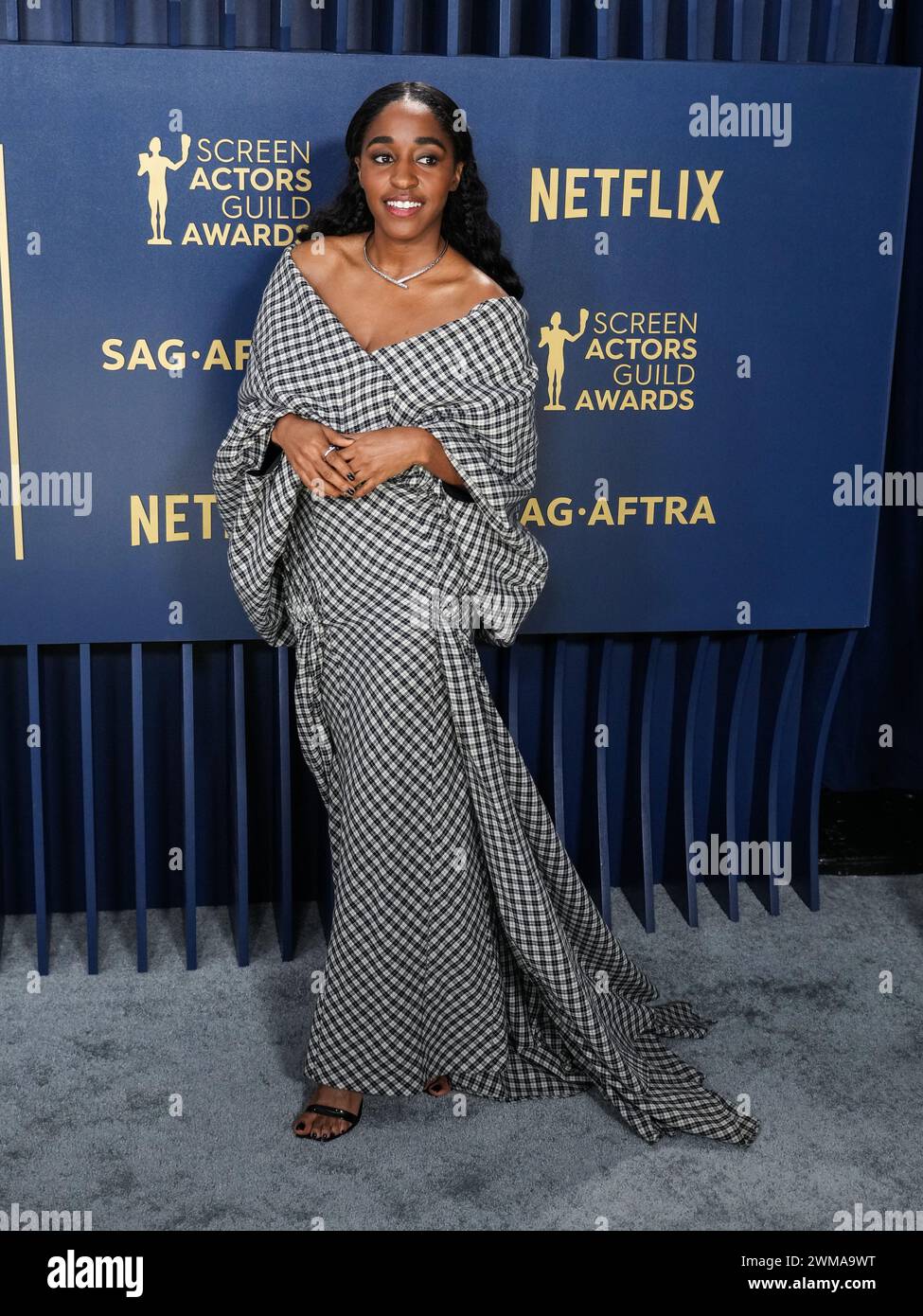 Los Angeles, USA. 24th Feb, 2024. Ayo Edebiri walking on the red carpet ...