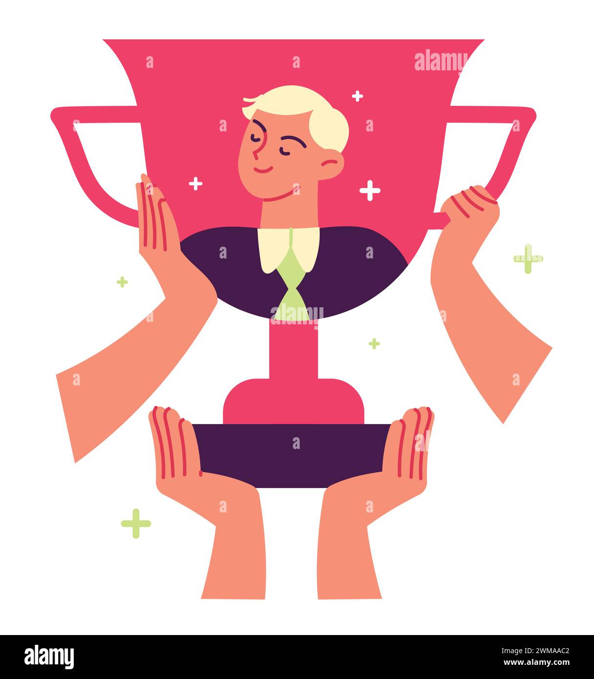 Hands holding the winners trophy Man is a winner gold cup trophy symbol ...