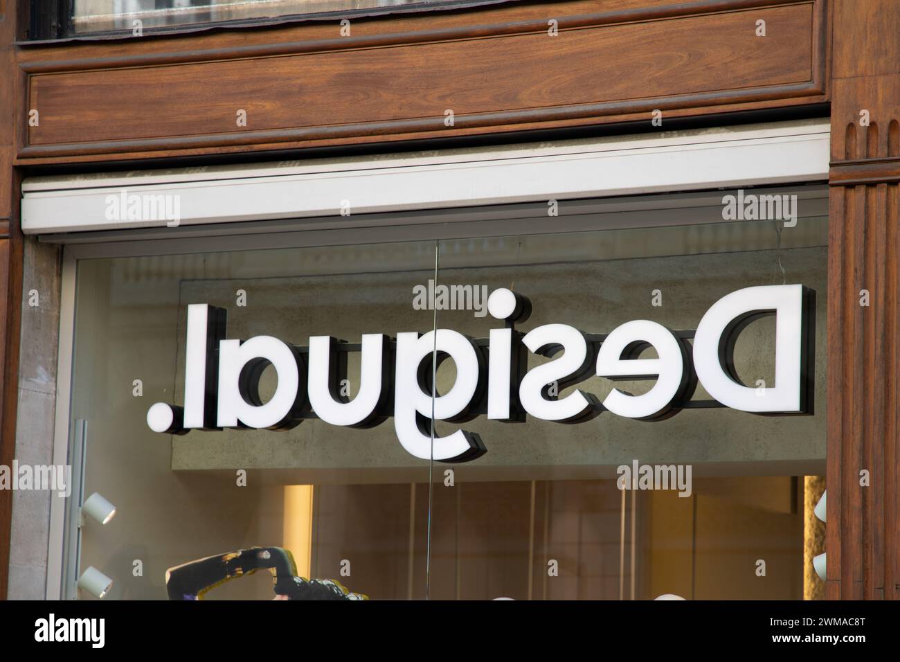 Bordeaux , France - 02 19 2024 : Desigual text logo inverted in mirror ...