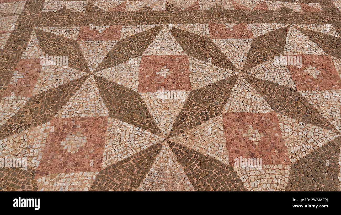 Floor mosaic with geometric patterns in unobtrusive colours ...