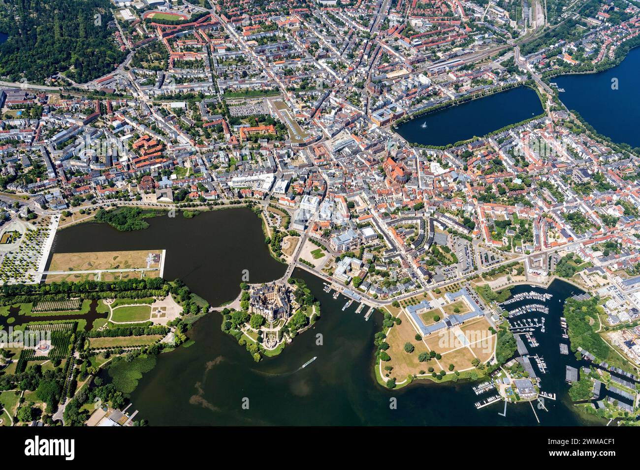 Aerial view, Schwerin, castle, city centre, state capital, lake ...