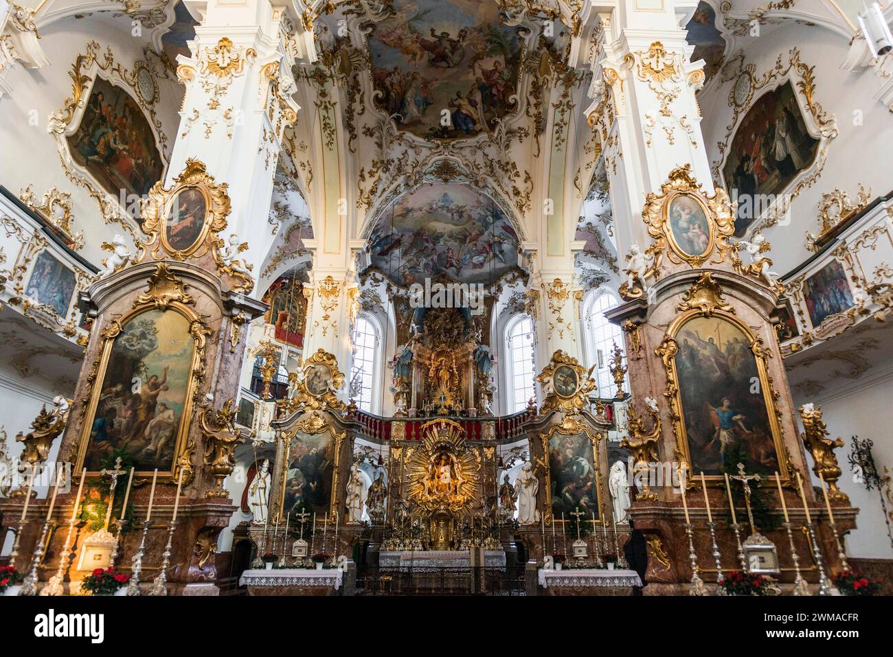 Pilgrimage church, interior view, Andechs Monastery, Fuenfseenland ...
