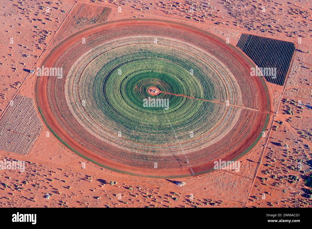 Aerial photo, circular field in the Kalahari desert, agriculture ...