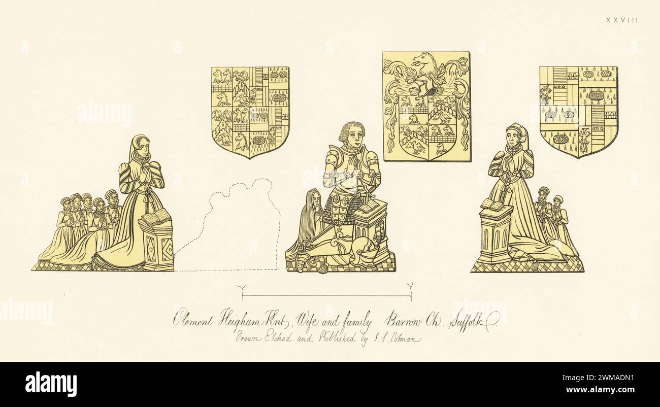 Monumental brass of Sir Clement Higham (Heigham), died 1570, with his ...