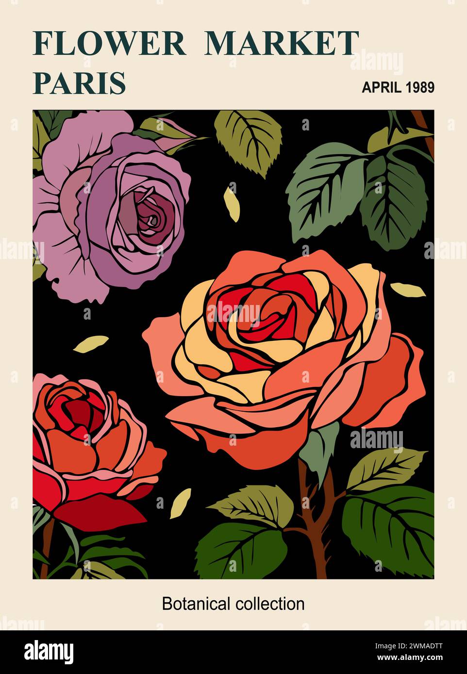 Abstract Flower Market Paris art roses poster Stock Vector Image & Art ...
