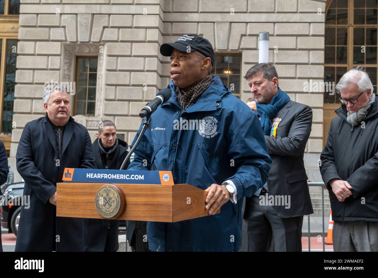 New York City Mayor Eric Adams speaks at a Flag-Raising Ceremony for ...