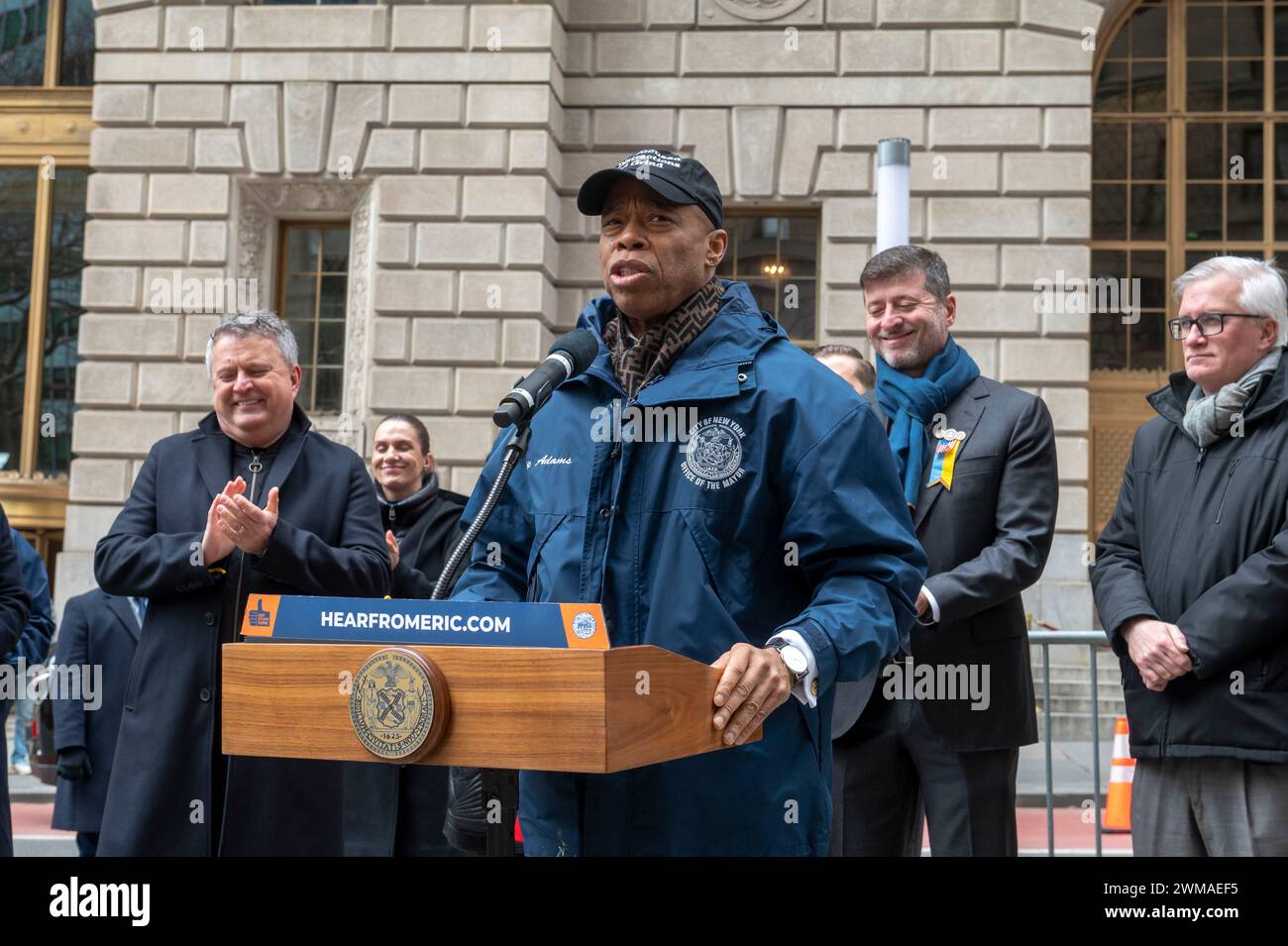 New York City Mayor Eric Adams speaks at a Flag-Raising Ceremony for ...