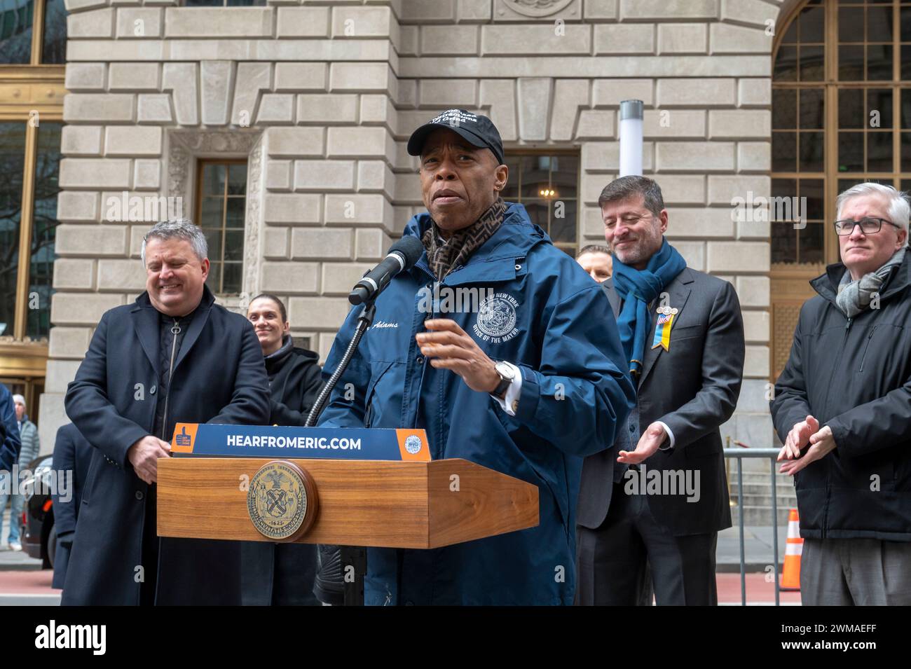 New York City Mayor Eric Adams speaks at a Flag-Raising Ceremony for ...