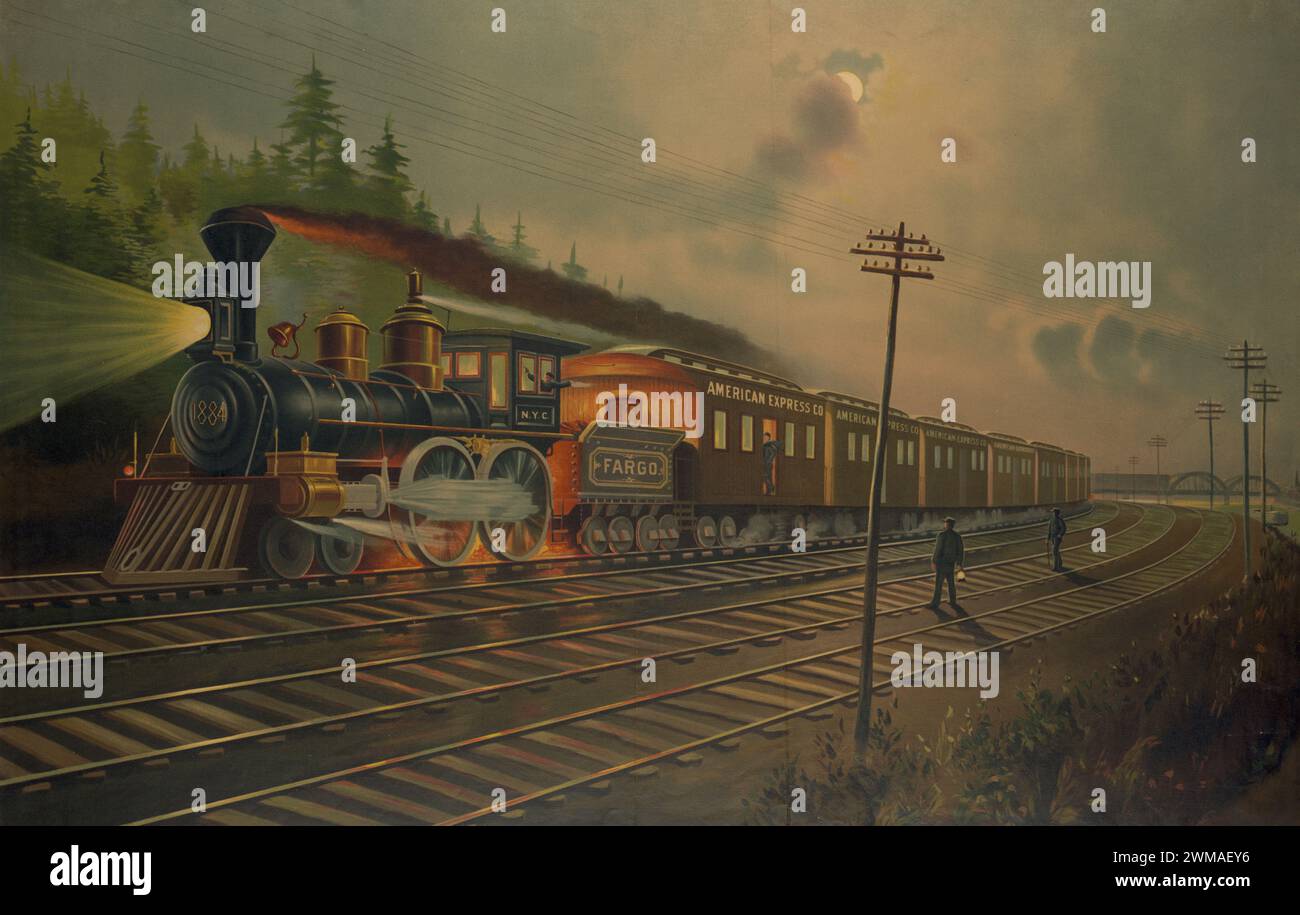 Vintage illustration - Night scene on the New York Central Railroad ...