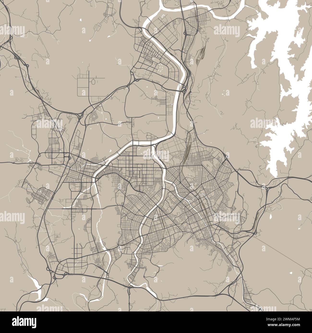 Daejeon map, South Korea. Vector city streetmap, municipal area Stock ...