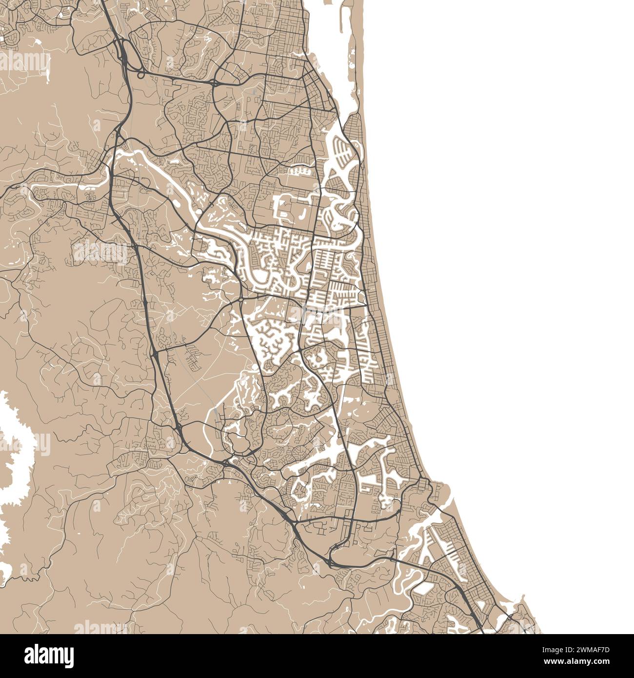 Gold Coast map, Australia. Vector city streetmap, municipal area Stock ...