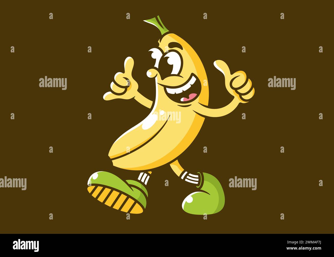Cute banana mascot character cartoon in yellow color illustration design. Isolated background ...