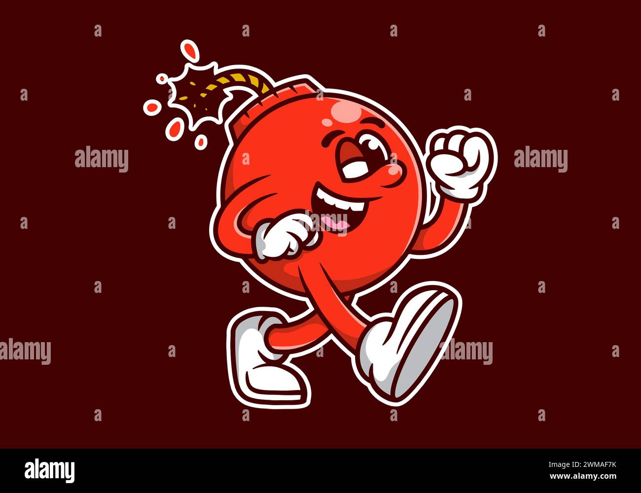 Mascot character illustration of walking bomb character in red color ...