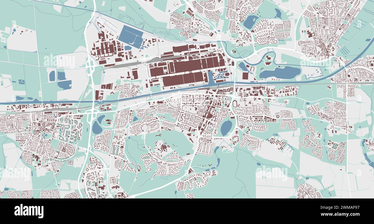 Wolfsburg map, Germany. Vector city streetmap, municipal area Stock ...