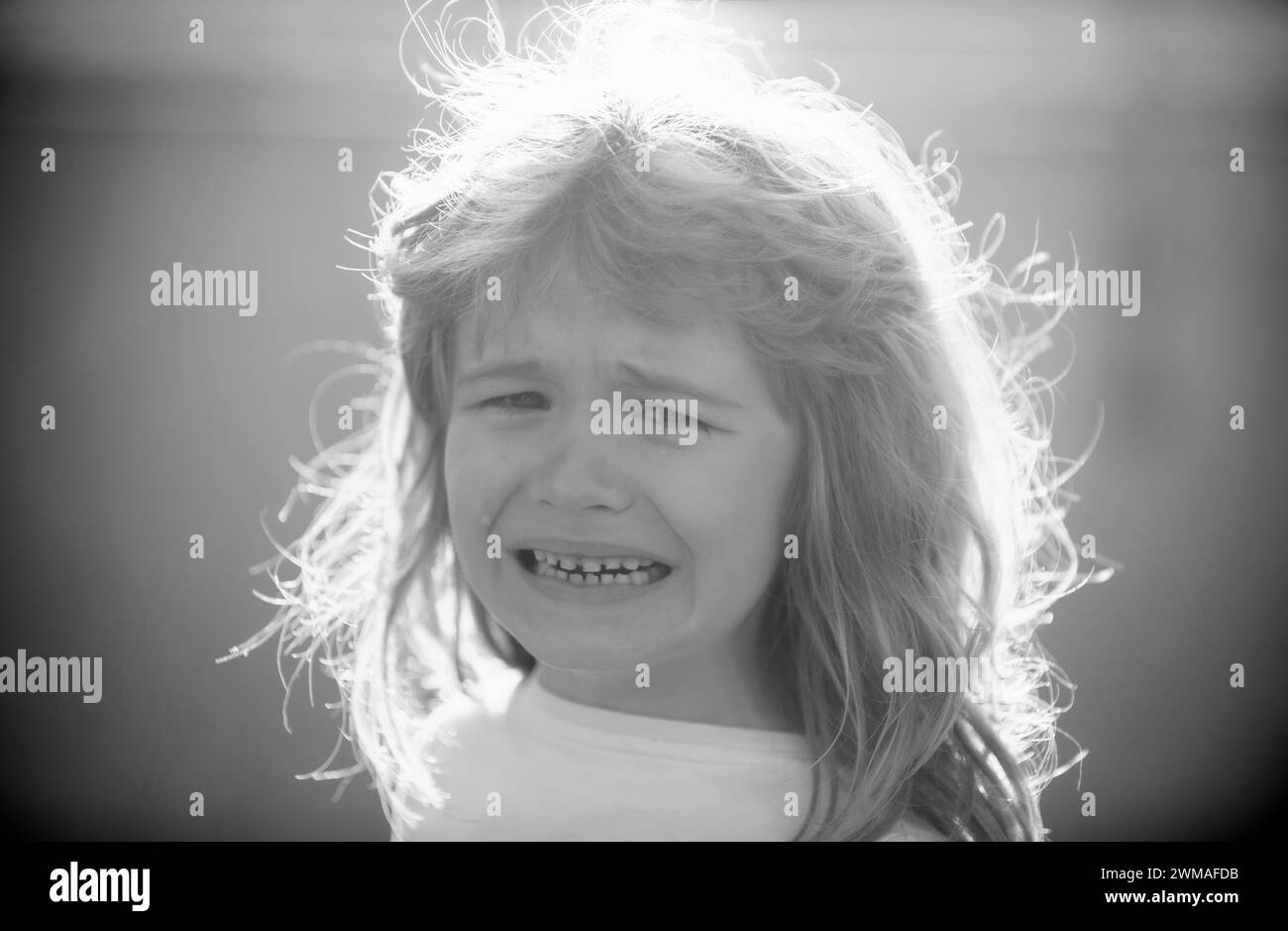 Closeup face of child boy crying outdoor. Kids cry. Unhappy sad kid ...