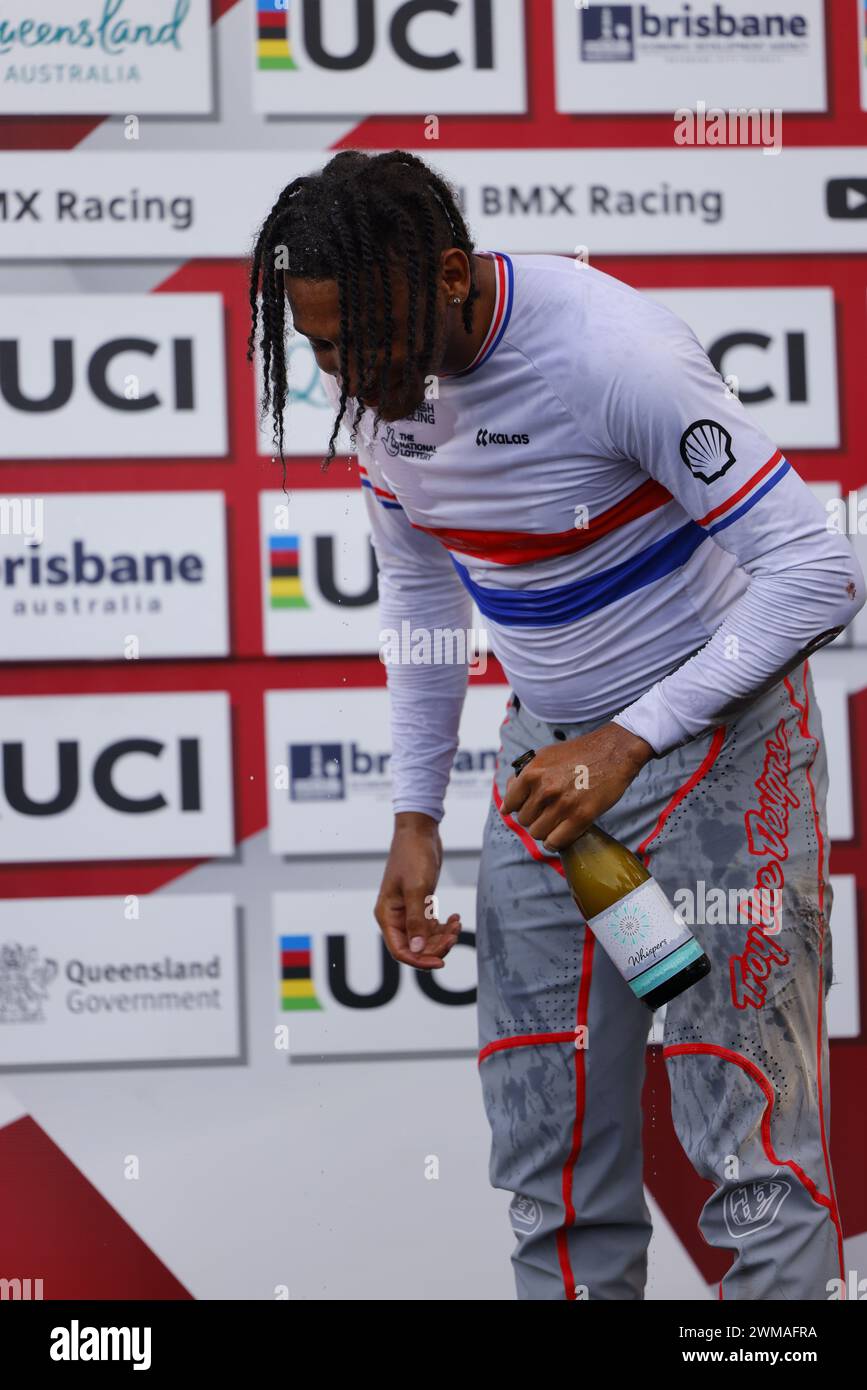 Brisbane, Australia. 25th February 2024. Kye White Zoe enjos the podium ...