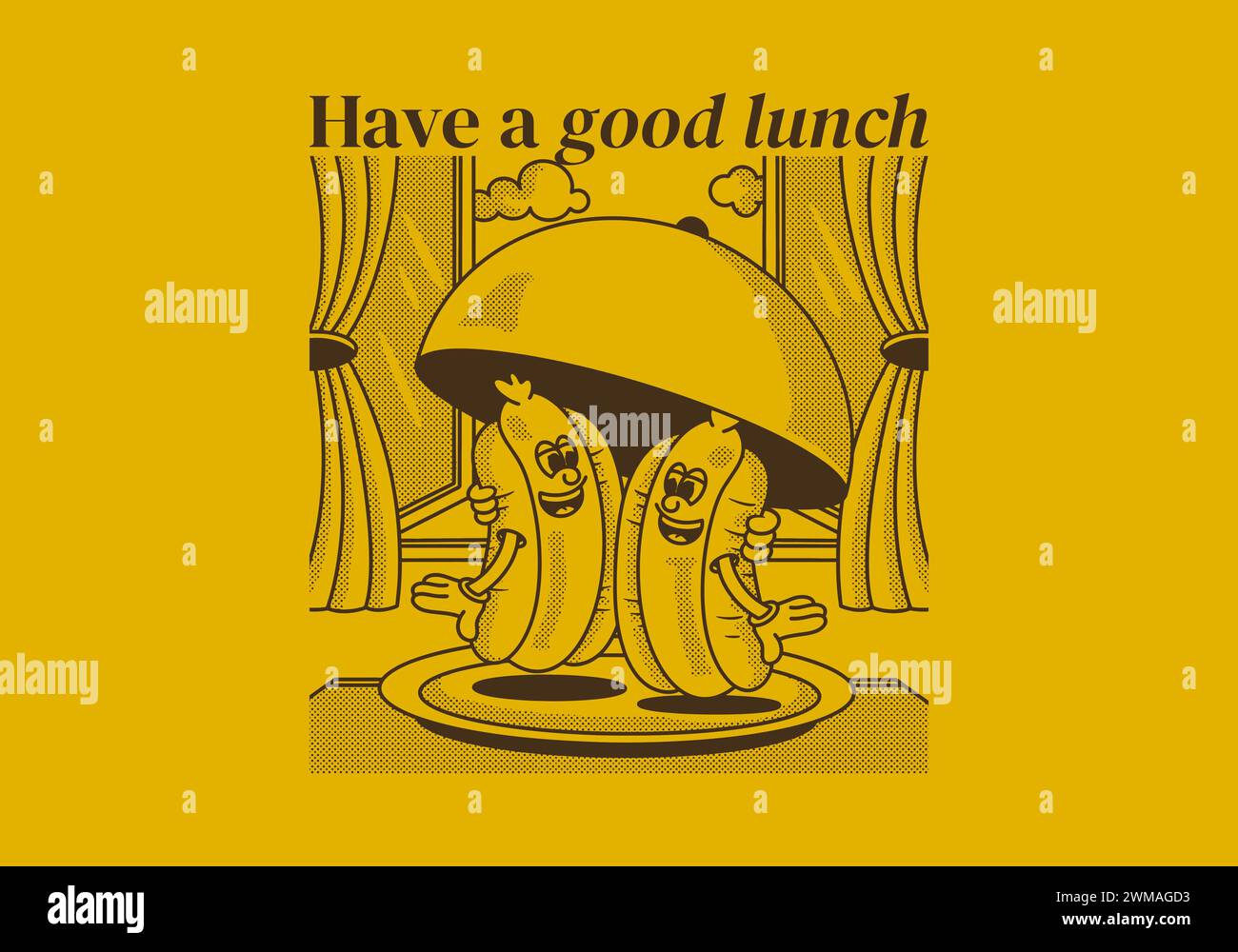 Have a good lunch. Mascot character illustration of two hot dog on the ...