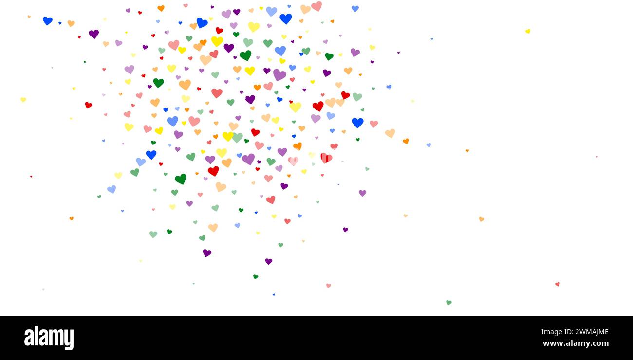 Valentine hearts, flying, falling down, floating. Rainbow colored ...
