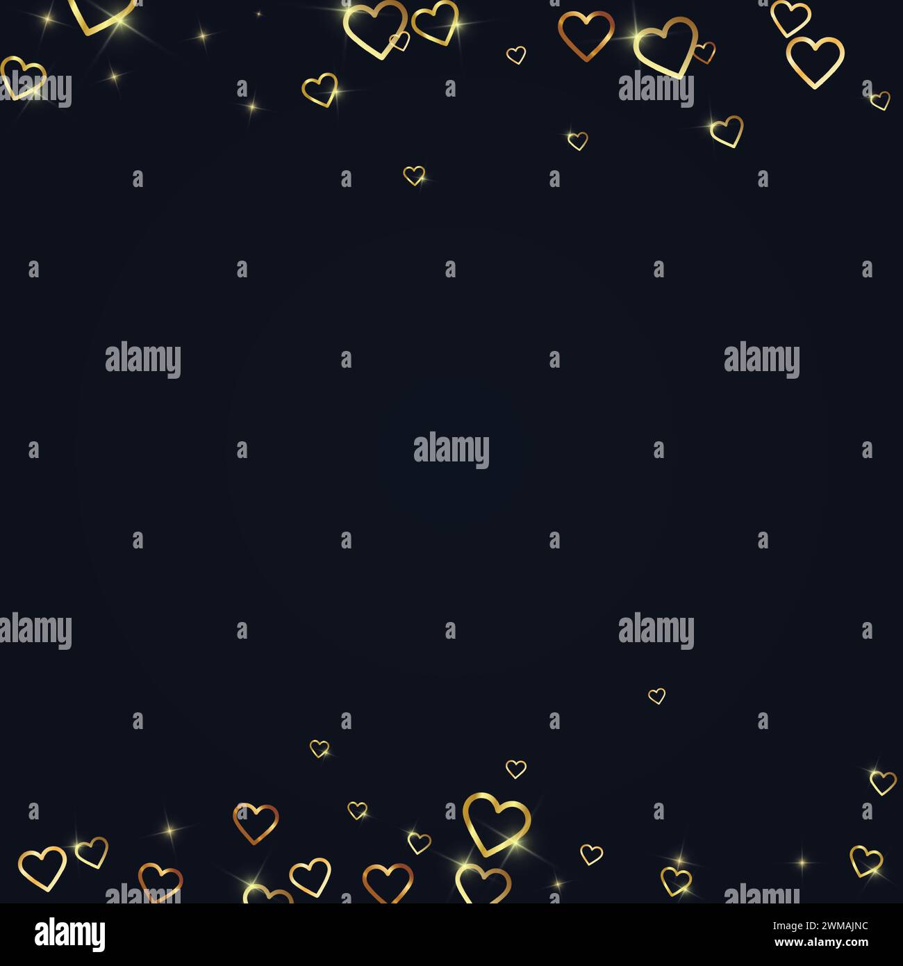 Valentine hearts, flying, falling down, floating. Gold hearts scattered ...