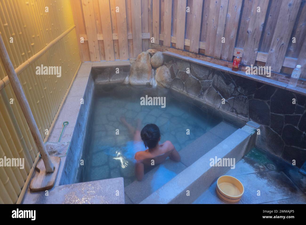 Enjoying a rotenburo hot spring on the Kumano Kodo, Yunomine Onsen ...