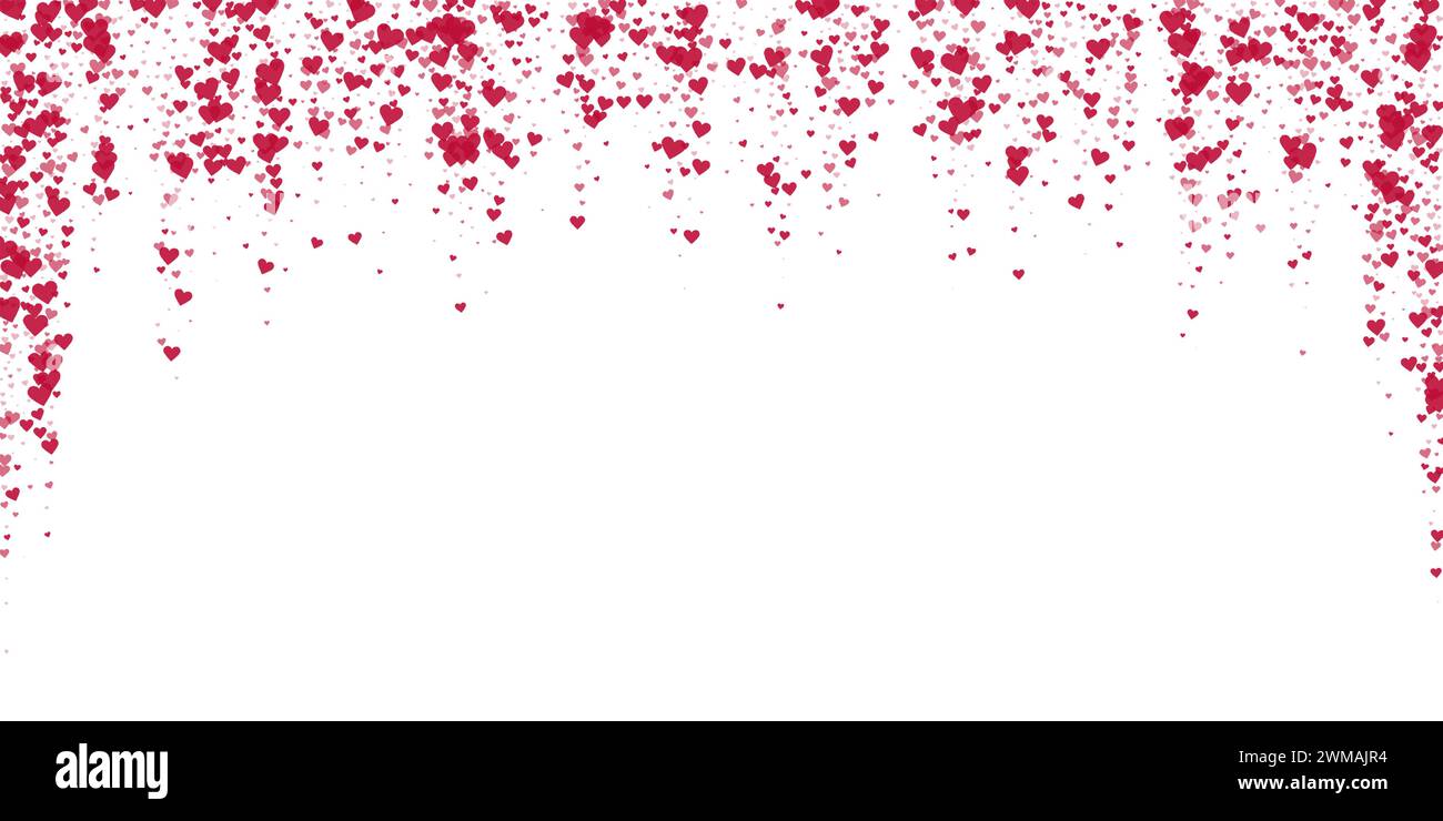 Falling hearts valentine card template. Red hearts scattered on white ...