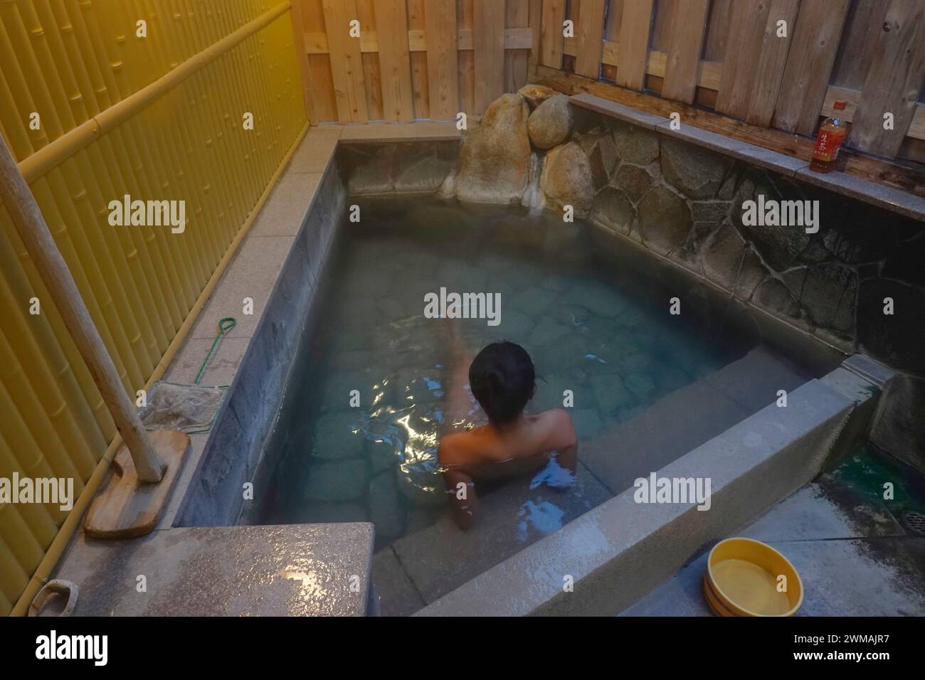 Enjoying a rotenburo hot spring on the Kumano Kodo, Yunomine Onsen ...