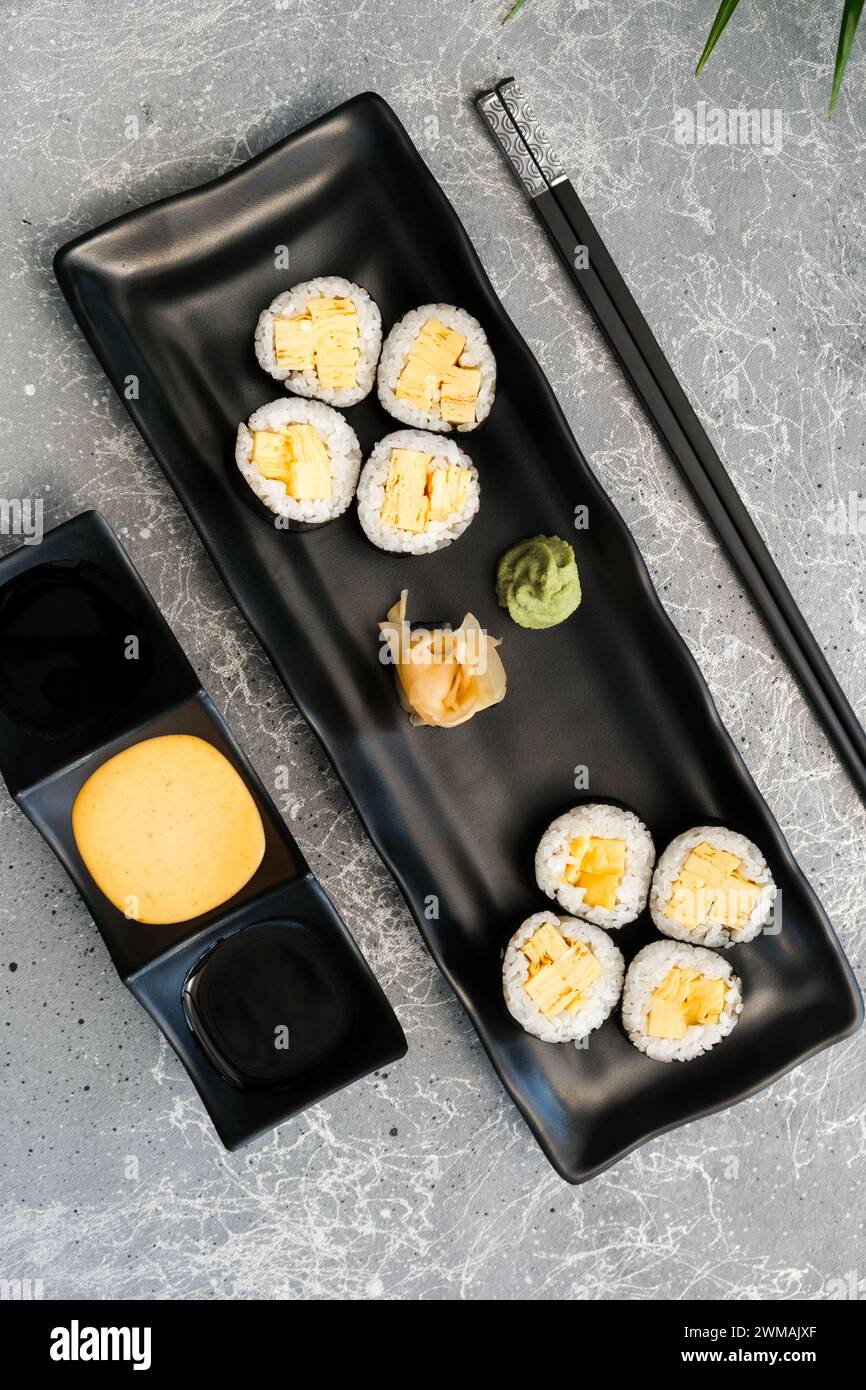 Rainbow Sushi Roll with salmon, eel, tuna, avocado, royal prawn, cream ...
