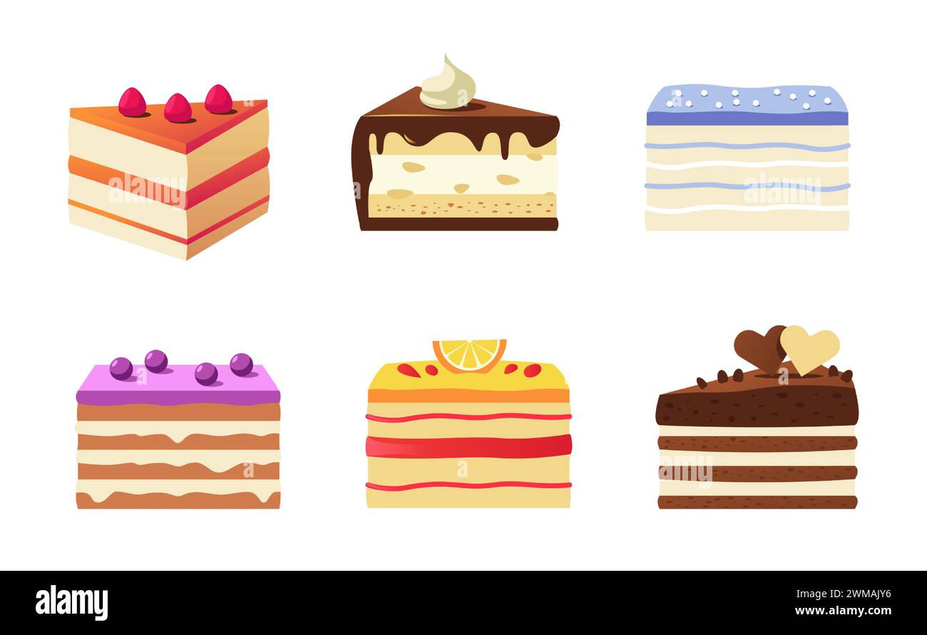 Cartoon piece of cake. Vector pastry pieces set Stock Vector Image ...