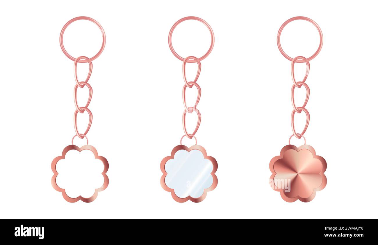 A Set Of Pink Gold Keychains In The Shape Of A Flower Metal Key