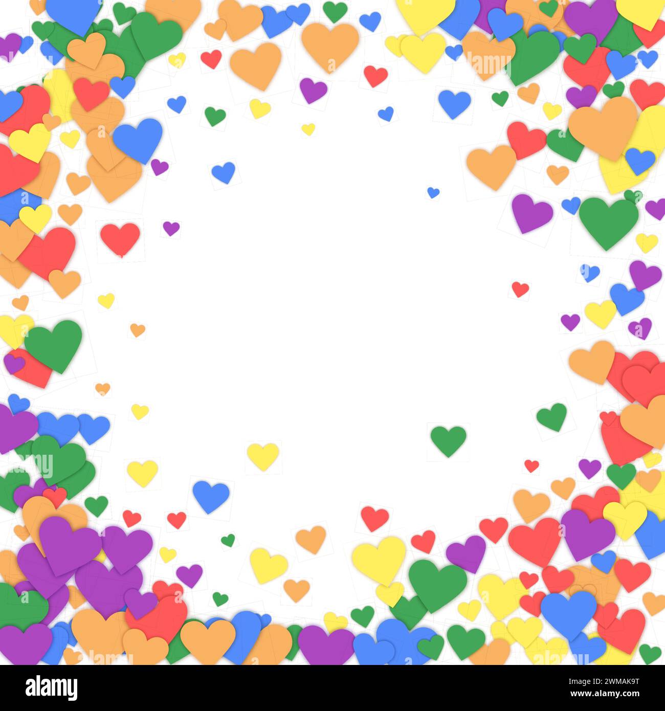 Valentine hearts, flying, falling down, floating. Rainbow colored ...