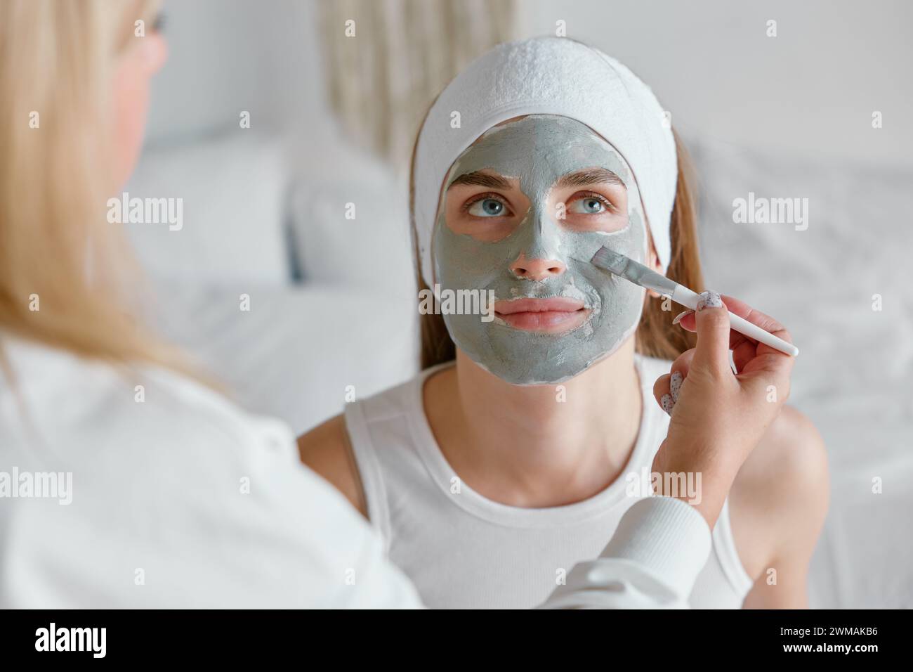 Closeup young woman relaxing during homemade skincare procedure Stock ...
