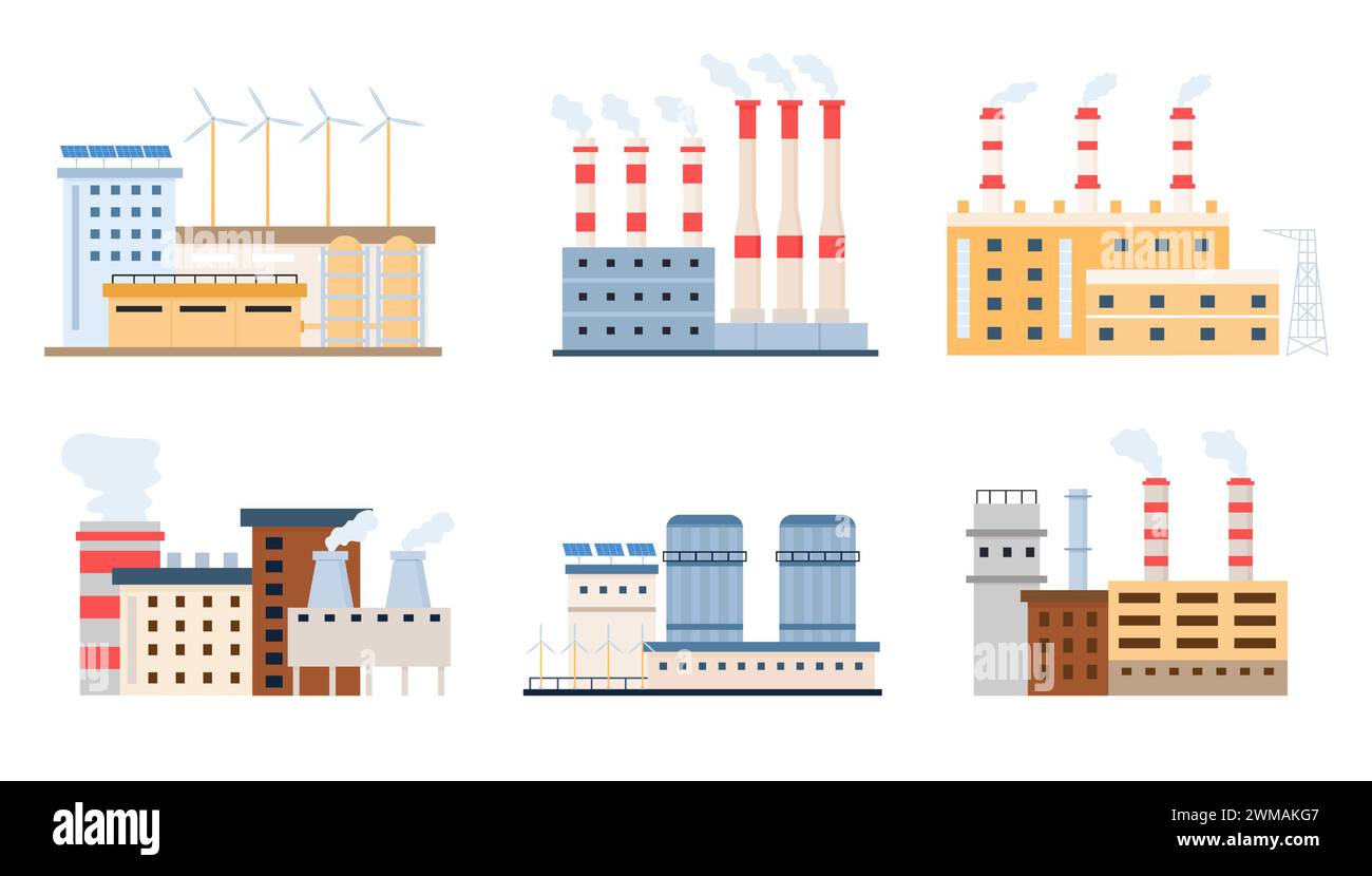 Flat factories vector set. Factory buildings collection Stock Vector ...