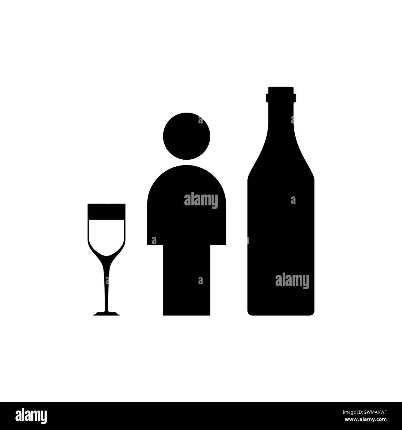 Alcoholism sign. Man and alcohol bottle icon. Concept illustration of ...