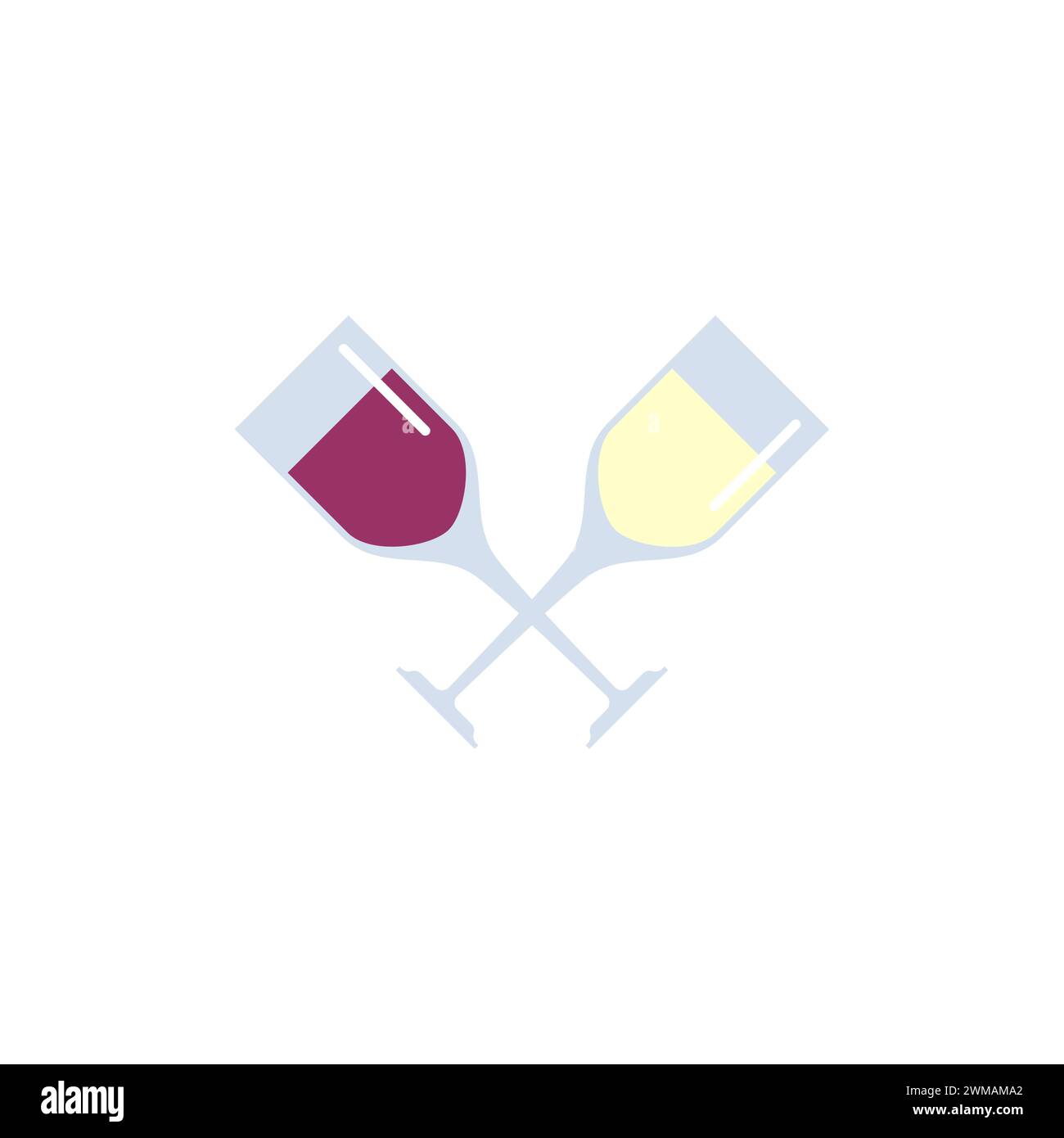 Glasses of wine crossed. Red and white wine. Symbol for liquor store ...